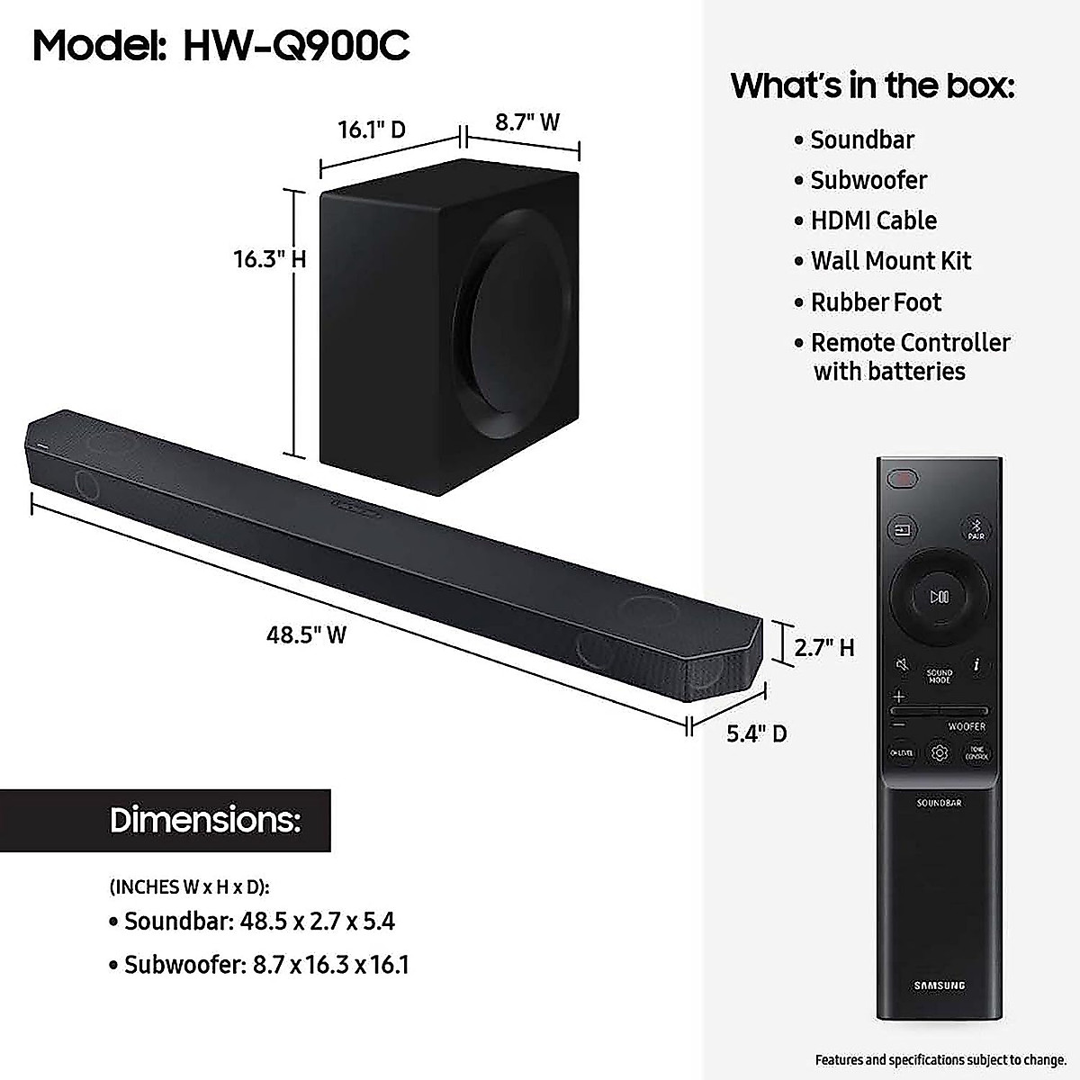 (Renewed) Samsung HW-Q900C 7.1.2ch Soundbar (2023)