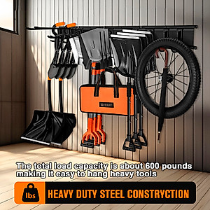 Tool Storage Rack - Garage Tool Organizer Wall Mount, 13Pcs Heavy Duty Garden Tool Organizer with 4 Rails & 9 Hooks for Garage Garden Shed Yard, 64in Adjustable Garage Storage Rack, Max Load 600 Lb