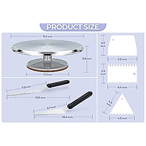 Cake Turntable, Ohuhu Aluminium 12'' Cake Decorating Kit Supplies Rotating Cake Stand Revolving Spinner Table Baking Kits with 2 Icing Spatula 3 Comb Icing Smoother Professional Lazy Susan Decor Gift