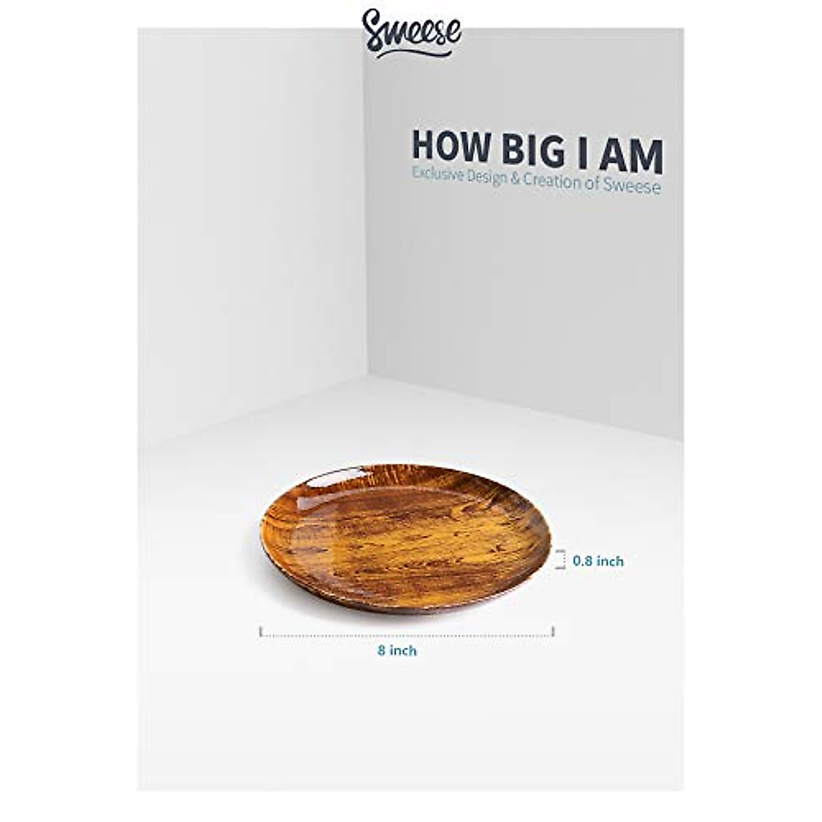 Sweese Dessert Plates Porcelain Round Salad Plates Set - 8 Inches Set of 4- Woodgrain Microwave Safe Wood Look Dishes for Housewarming Gift