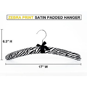 Amber Home 17 Inch Large Zebra Print Satin Padded Hangers for Women Clothing 10 Pack, Anti Slip Cushioned Hangers for Sweaters, Silk Hangers Fancy Dress Hangers for Delicate Cashmere (Zebra Print, 10)
