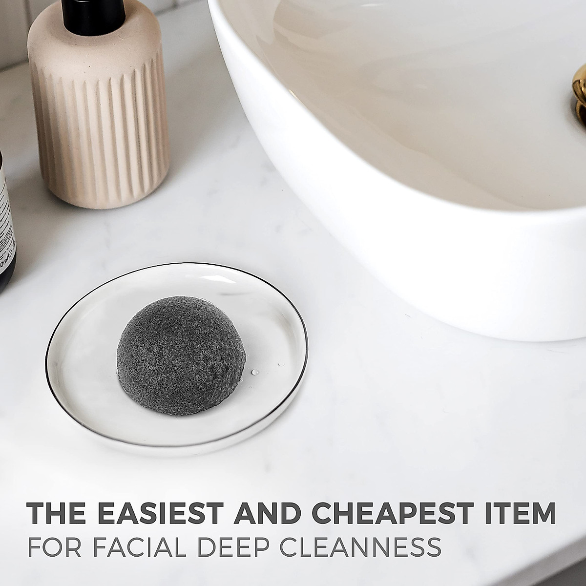 ZOMCHI Konjac Sponge | Natural Facial Sponges | Eco-Friendly & Reusable | Skin Cleanser | Makeup Remover | 3 Packs Activated Bamboo Charcoal Facial Cleansing Sponge