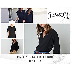 Rayon Challis Fabric by The Yard - 60" Inches Wide - Lightweight Rayon Fabric - Use Rayon Fabric by The Yard for Lounge Wear, Jumpsuits, Pajamas, and Skirts - Black, 2 Continuous Yards