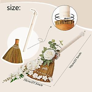 YIYTREE Wedding Broom DIY Kit Bride Bridegroom The Jump Broom Ceremony with Artificial Roses/Green Leaves/Ribbons/Pearl (28.5 inch x 11.8 inch)
