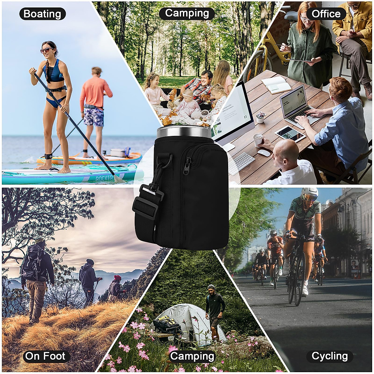 Xxerciz Water Bottle Carrier Bag for Yeti Rambler 30 oz Cup, Water Bottle Holder with Adjustable Strap, Tumbler Carrier Pouch Accessories for Outdoor Travelling Camping (Black)