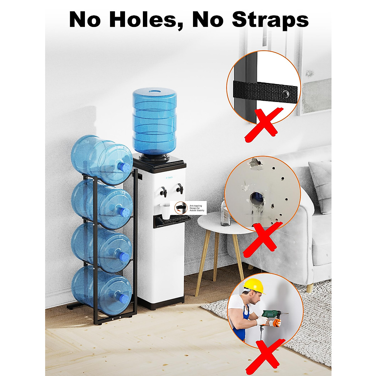 MYLOLF 3&5 Gallon Water Jug Holder: 3 4 5 6 Tier Storage 5 Gallon Coller Water Bottle Rack - 5 Gal Stackage Container Organizer Stand for Home Kitchen Garage（4 Tier）