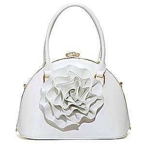 Veroders Satchel Flower Handbag for Women - PU Leather Shoulder Bags with Strap Ladies' Blooming Beauty Floral Handbag Multicolor 2980-White