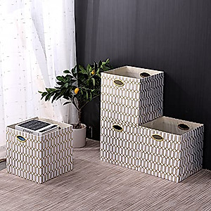 Fboxac Cube Storage Bins 13×13 Polyester Foldable Box with Handles, Collapsible Organization Basket Set of 4 Large Capacity Drawer for Closet Shelf Cabinet Bookcase Bedroom, White Gold