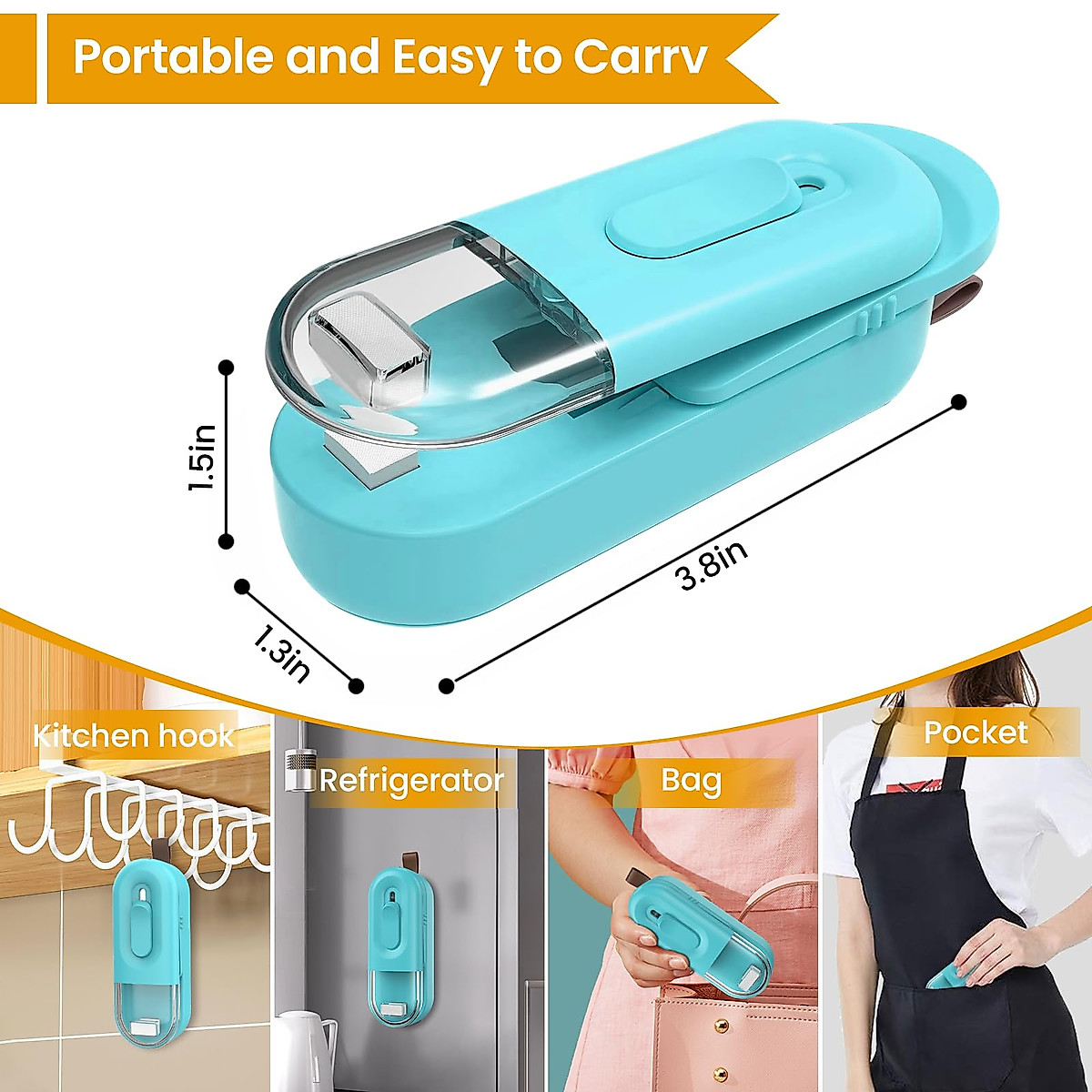 Mini Bag Sealer, Handheld Heat Vacuum Sealer, 2 in 1 Heat Sealer with Cutter and Lanyard for Chips Plastic Bags Food Storage and Snacks Keep Fresh Portable Re-sealer.