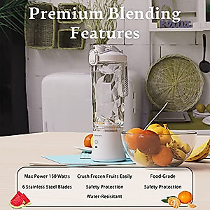 Portable Blender, Personal Blender for Shakes and Smoothies, Mini Blender 20 Oz with 6 Blades (White)