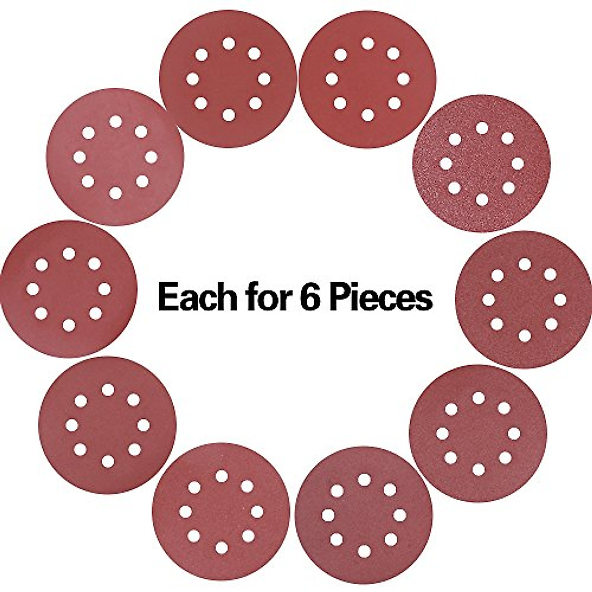 Swpeet 60 Pcs 10 Sizes 5 Inch 8 Hole Sanding Discs Sandpaper Hook and Loop Pads for Circular Sander Grits Sanding Sheets 10 Sizes - 40/60 / 80/100/ 120/180 / 240/320 / 400/800 Grits