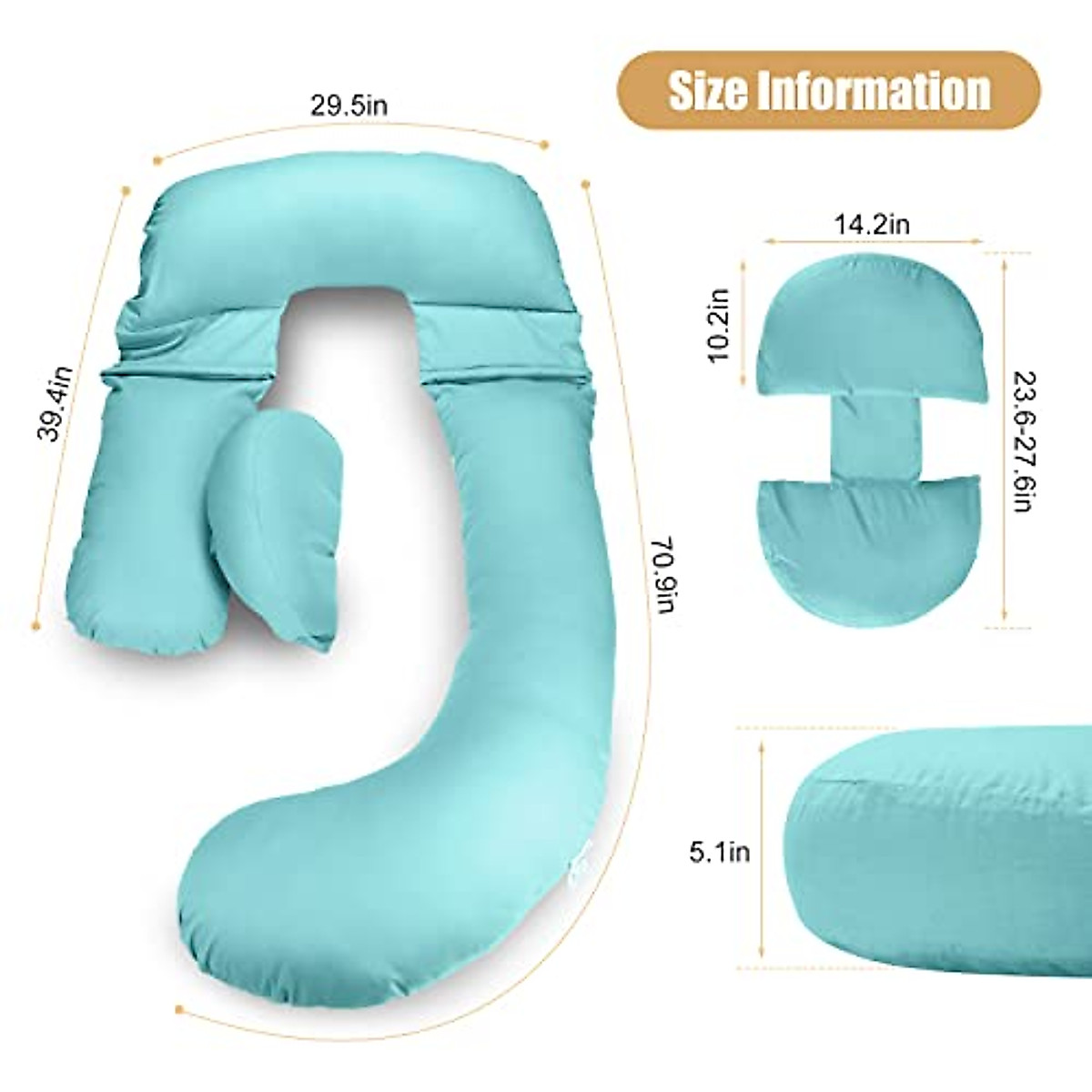 UniNewborn Sleep Better During Pregnancy Maternity Pillow - G-Shaped Support for Neck, Back, Belly, HIPS, and Legs - Removable Washable Cover - Aqua Blue