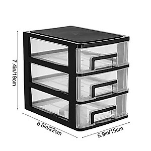 DOITOOL Three- Layer Storage Drawers - Portable Plastic Drawers Organizer - Transparent Kitchen Pantry Storage Cabinet Multifunction Plastic Drawers for Home Office Bedroom（Black