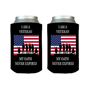 Military Veteran Oath Collapsible Beer Can Bottle Beverage Cooler Sleeves 2 Pack Gift Set