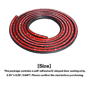Universal Rubber Car Auto Door Seal Weather Stripping,D-Shape Hollow Door Weatherstrip,Self Adhesive Automotive Window Door Soundproofing Door Seal for Car Truck Motor Door Cover Trunk(9.84 FT)
