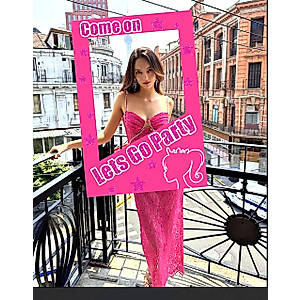 JeVenis Lets Go Party Photo Booth Props Hot Pink Girl Birthday Party Supplies Come On Lets Go Party Decoration Lets go Party Supplies Bachelorette Bridal (Pink)