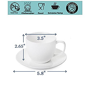 BTaT- Tea Cups and Saucers, Set of 6 (8 oz), Cappuccino Cups, Coffee Cups, White Tea Cup Set, British Coffee Cups, Porcelain Tea Set, Latte Cups, Espresso Mug, White Cups