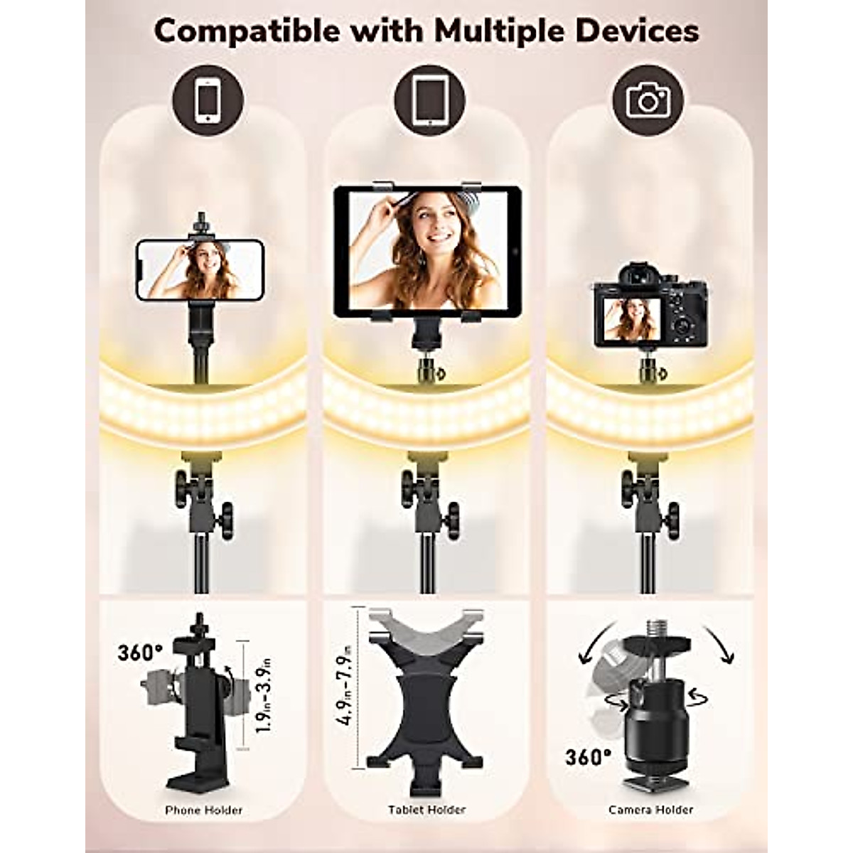 Pixel 18" Ring Light with Stand and Wireless Remote, Light Ring with iPad Holder/Phone Holder/Selfie Remote/Carrying Bag, 60W 3000-5800K CRI≥97 Circle Light for YouTube, TikTok, Self-Portrait