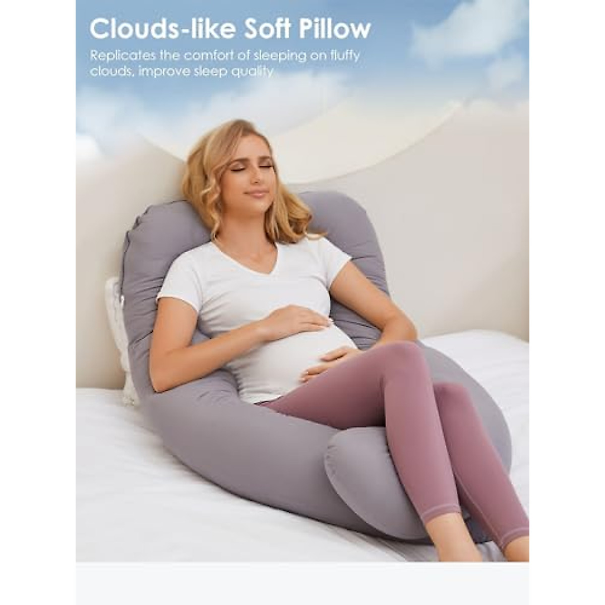 Bedbee Pregnancy Pillow, Removable Cover Premium U Shaped Maternity Pillow, Support Back, HIPS, Legs, Belly for Pregnant Women Sleeping (Dark Grey)