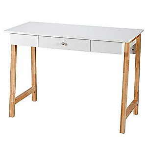 Home Office Bedroom Game Room Furniture Decor Laptop PC Study Computer Table Writing Desk Vanity Makeup Multi-Purpose White Desktop Large Countertop Storage Space Modern Elegant Design