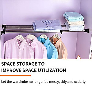 BAOYOUNI Expandable Shelf Closet Tension Rod Adjustable Shelving Unit Storage Rack Organizer Hanger Space Saving Divider for Wardrobe, Cupboard, Kitchen, Bathroom Use, Black