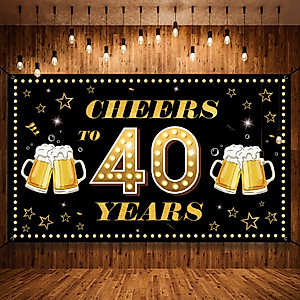 Happy 40th Birthday Decorations for Men Women, Cheers to 40 Years Banner Backdrop, 40th Anniversary, 40 year Reunion Decor, Black Gold Forty Birthday Party Sign Poster Supplies PHXEY (6.1ft x 3.6ft）