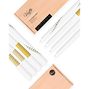 12 Inch White Taper Candles with Gold Leaf, Dripless Tapered Candle Up to 9 Hour+ Burning Time, Unscented and Smokeless Handmade Gift for Events, Dinner, Home Decor, Christmas