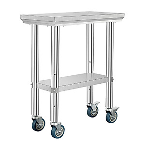 SGOLAN Stainless Steel Table with Wheels,24×12×32 Incn prep Table with 4 Casters,Heavy Duty Food Prep Worktable for Commercial Kitchen Restaurant Business
