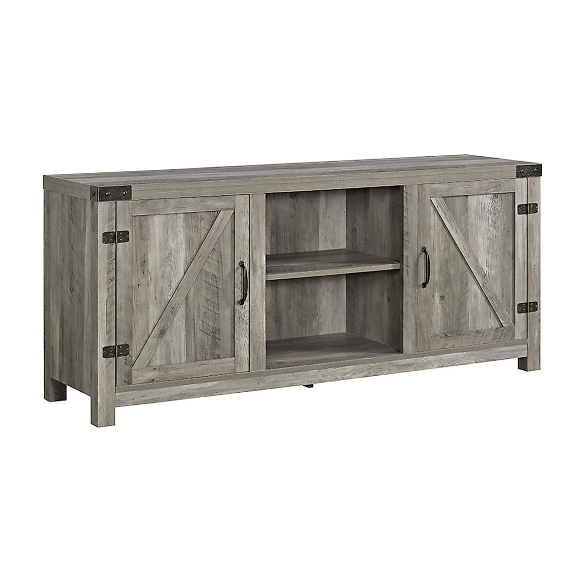 Walker Edison Furniture Company Farmhouse Barn Wood Universal Stand for TV's up to 64" Flat Screen L with Metal and Wood Square Side Accent Living Roo