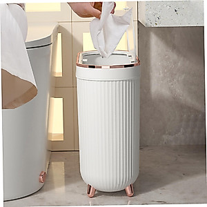 Bathroom Trash Can Slim Trash Can 3.2 Gallons Kitchen Garbage Can with Press Top Lid Plastic Trash Bin Waste Basket for Bedroom, Office, Living Room White