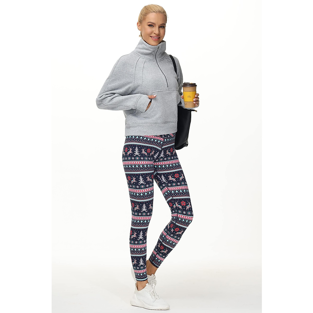 THE GYM PEOPLE Women's Half Zip Pullover Sweatshirt Fleece Stand Collar Crop Sweatshirt with Pockets Thumb Hole Grey