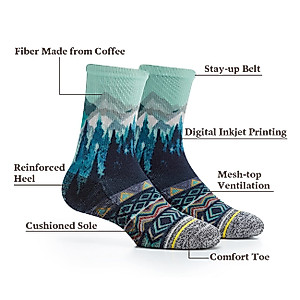 APRIME ECO-CAFE Crew Cushion Outdoor Socks Made from Coffee Grounds for Hiking, Trail Running, Climbing and Cycling (Large, Forest)