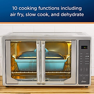 Oster Air Fryer Oven, 10-in-1 Countertop Toaster Oven, XL Fits 2 16" Pizzas, Stainless Steel French Doors