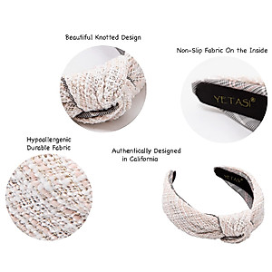 YETASI Tweed Off White Knotted Headband for Women with Hints of Pink and Gold Threading is Unique. White Headbands for Women with Knot