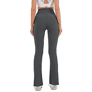 HEGALY Women's Flare Yoga Pants - Crossover Flare Leggings High Waisted Bootcut Bell Bottom Workout Sweatpants Dark Grey