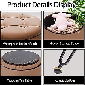 Cpintltr Modern Faux Leather Foot Rest Stool Upholstered Round Storage Ottomans Multipurpose Dressing Stools Luxury Home Decor Ottoman Coffee Table Top Cover Footstool for Couch Entryway Brown