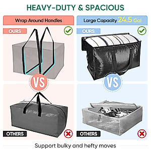 BALEINE 6-Pack Oversized Moving Bags with Reinforced Handles, Heavy-Duty Storage Tote for Clothes, Moving Supplies (Black, 6-Pack)