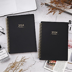 Planner 2024 - Planner/Calendar 2024, Jan.2024 - Dec.2024, 2024 Planner Weekly & Monthly with Tabs, 6.3" x 8.4", Hardcover + Back Pocket + Twin-Wire Binding, Daily Organizer - Mystic Black