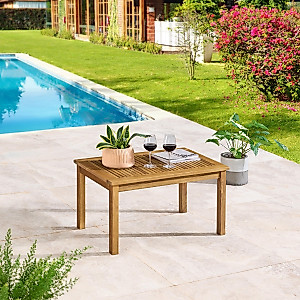 Okemo Outdoor Coffee Table - Weather-Resistant Acacia Wood Slotted Table - Outdoor Furniture for Patio, Porch, Deck, or Poolside
