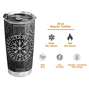 20oz Viking Celtic Knotwork Symbol Tumbler, Norse Mythology, Viking Gifts, Coffee Thermos for Men, Stainless Steel Double Wall Vacuum Insulated Coffee Mug, Travel Cup with Lid