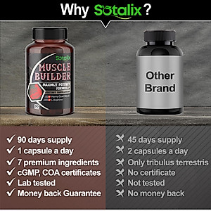 Ultra Muscle Builder Supplement 13800mg Highest Potency with L-Arginine, Tribulus - Increase Energy, Stamina, Strength, Sports Training Support 90-day supply (90 Count (Pack of 1))