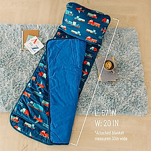 Wildkin Kids Plush Nap Mat for Toddler Boys and Girls, Perfect for Daycare & Preschool Nap Mats, Features Attached Blanket, Rolls into Top Sleeve Plush Nap Mat Sacks (Transportation)