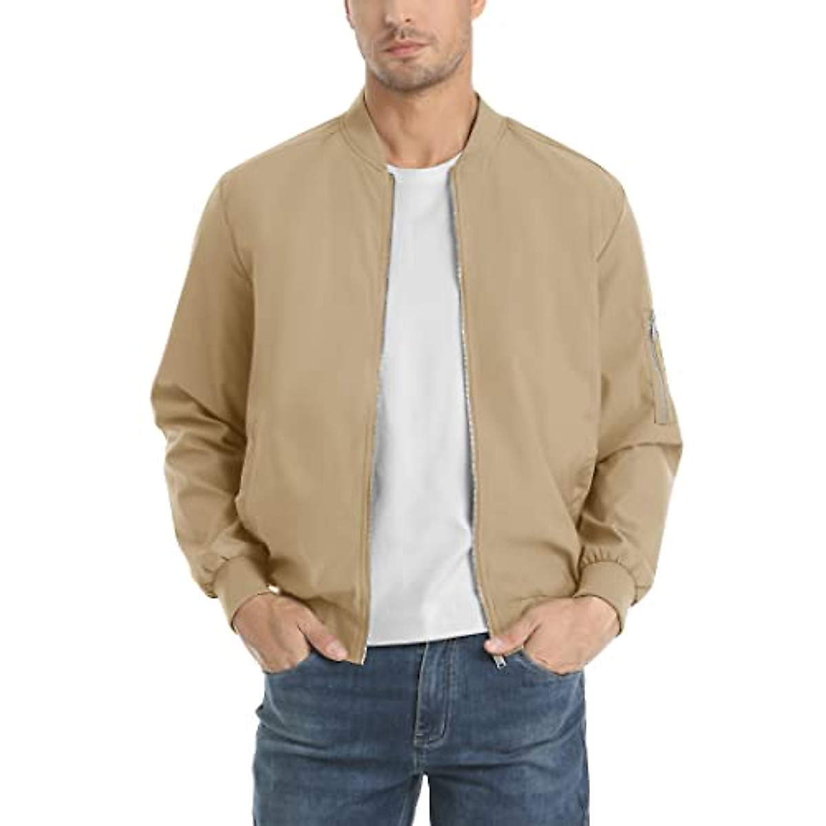MAGCOMSEN Casual Jackets for Men Bomber Jacket Light Jackets for Men Spring Fall Jackets Pilot Jackets Khaki,XL