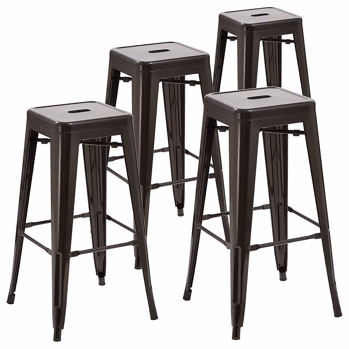 30 Inches Metal Chairs Bar Stools Counter Height Barstools Industrial Bar Chairs Patio Furniture Stool Stackable Modern High Backless Kitchen Dining Chairs Indoor Outdoor Set of 4,Black