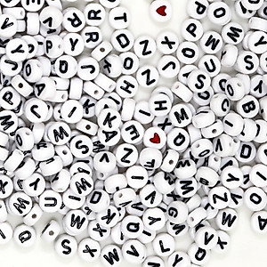 Melius Acrylic Letter Beads, 1450 Pcs 4x7mm Round Alphabet Beads in 28 Grid Box for Jewelry Making, DIY Bracelets, Necklaces, Key Chains, Bracelets (4x7mm, White)