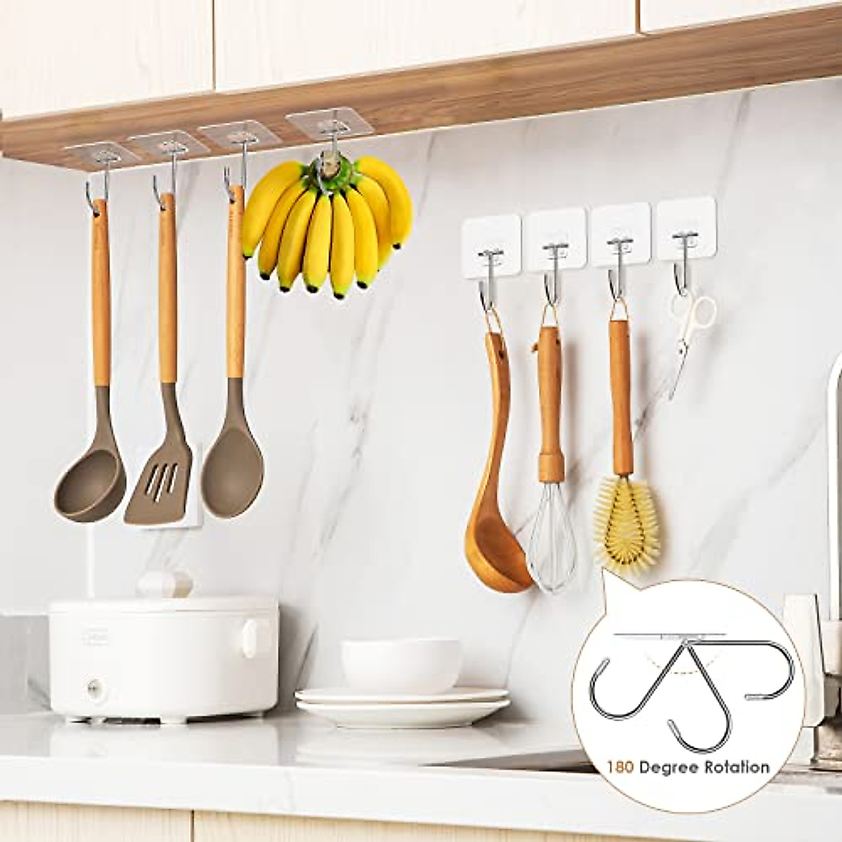 MUSICATE Large Adhesive Hooks, Transparent Self Adhesive Wall Hooks Heavy Duty 22 LB Waterproof Sticky Hooks Reusable Seamless Hooks Utility Hooks for Bathroom Kitchen Ceiling Office 10 Packs