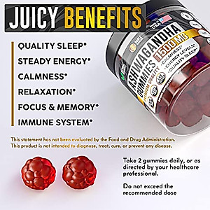 NOBLE NUTRITION Ashwagandha Gummies for Women & Men - Organic Ashwagandha Root Extract 1500 MG - Ashwagandha Supplements with 5-HTP & L-Tyrosine - 60 Calm Gummies