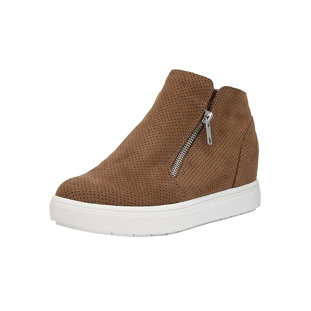 CUSHIONAIRE Women's Hart Sneaker Wedge Booties– Slip-On Sneaker Wedge Boots for Women with Dual Zipper, Cognac 8