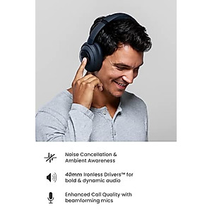 Cleer Audio, Alpha Noise Cancelling Bluetooth Headphones, Microphone, Outer Touch Controls, 35 Hr Battery Life, Midnight Blue