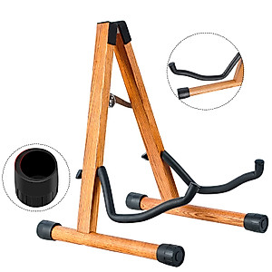 VANPHY Adjustable Beech Wood Guitar Stand Folding Electric Acoustic Guitar Stand Floor Bass Stand Wooden with Padded Classical bass Stand A-Frame Ukulele